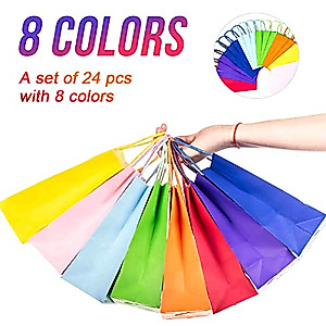 Florskoye Gift Bags 24 Pieces Kraft Paper Party Favor Bags with Handles, 8 Colors Rainbow Goodie Bags Candy Bags Bulk for Kids Birthday, Baby Shower, Christmas, Parties, Wedding (Mini Gift Bags 4.3 x 2.3 x 6.2 Inch)