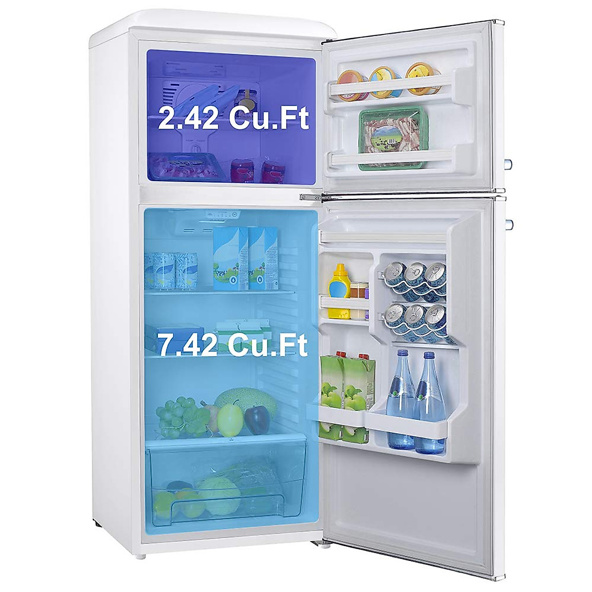 Galanz GLR10TWEEFR Retro Refrigerator with Top Freezer Frost Free, Dual Door Fridge, Adjustable Electrical Thermostat Control, 10 cu ft, White