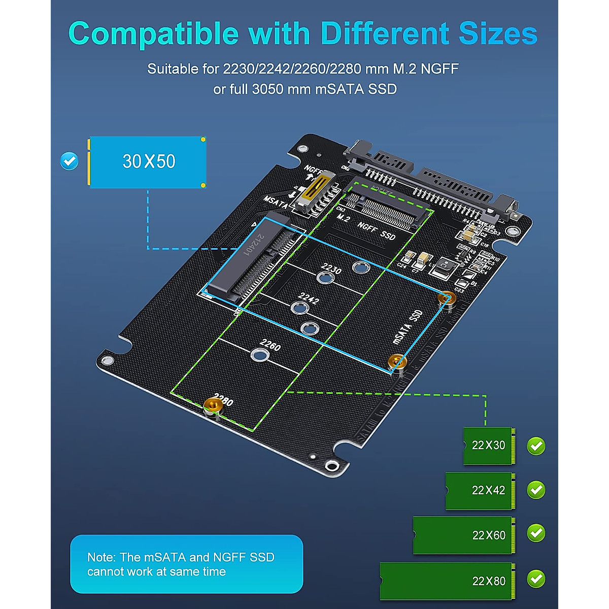 ZEXMTE M.2 NGFF or mSATA to USB 3.0 Adapter 2-in-1 NGFF or mSATA Converter Reader Card with SATA Cable Converter as Portable Flash Drive External 2.5 inch Hard Drive,Support SATA NGFF B/B+M Key SSD