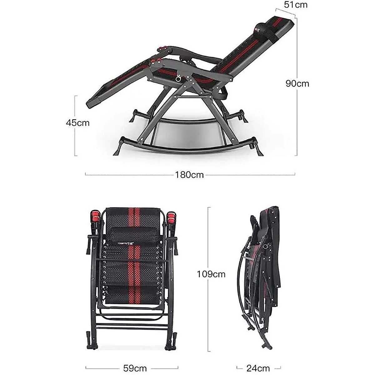 Lightweight Sun Lounger, OutdoorZeroGravity Garden Rocking Chair Folding Recliner Adjustable Sun Lounger Rocker Seat