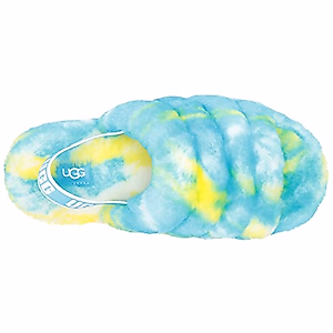 UGG Girls K Fluff Yeah Slide Marble Slipper, Oasis Blue/Sulphur, 6 Big Kid