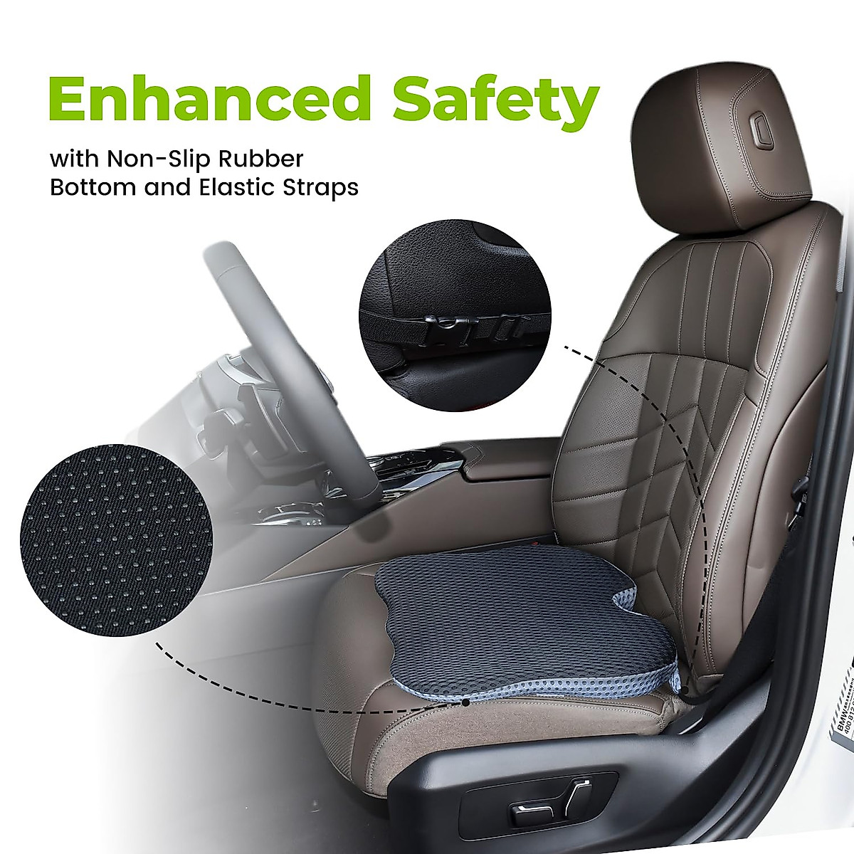 Wedge Car Seat Cushion for Driving Broaden Vision by Raised Back- Soft Dense Memory Foam Car Seat Cushion for Car Seat Driver/Passenger Offer Comfort and Relief for Sciatica,Hip,and Coccyx Pain(Black)