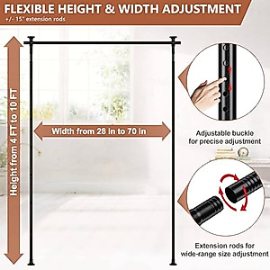 Room Divider Curtain Rod, No Drilling Tension Rod Room Dividers for Partitions, 28-70inch(W) 4-10ft (H) Adjustable Heavy Duty Floor to Ceiling Wall Divider Hanging Curtains for Separation Matte Black