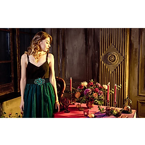 E-Clover Fashion Floral Rhinestone Buckle Women's Elastic Waist Cinch Belt for Dress for Waist Size 25''-32''(Green1)