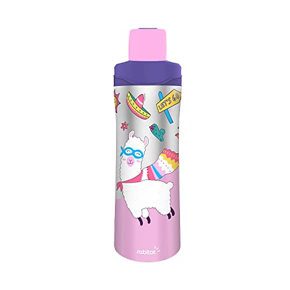 rabitat Nutri Lock Stainless Steel Insulated Sipper Bottle - Chatter Box, Purple/Pink Sipper for Kids. Reuseable Thermos Water Bottle for School with Fruit Infuser.