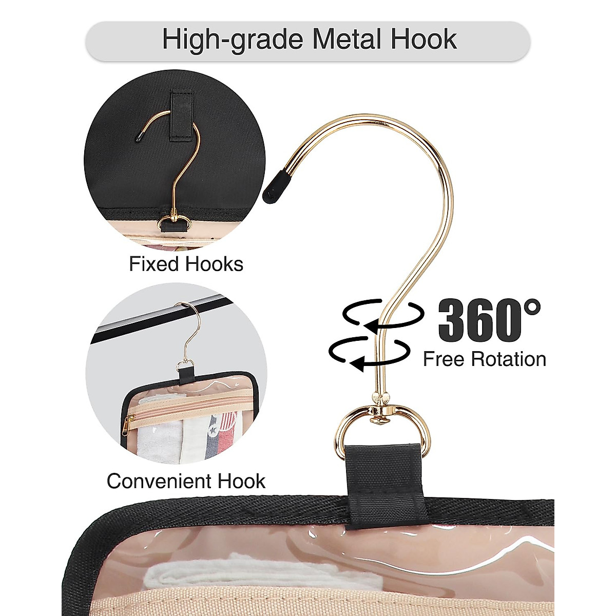 Hanging Toiletry Bag Travel Makeup Bag TSA Approved Clear Bag for Toiletries Waterproof Cosmetic Bag Toiletry Bag for Women Men Travel Toiletry Organizer for Bathroom Shower (Medium, 1-Black)