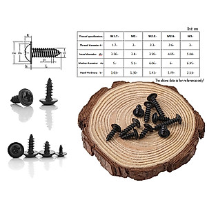 LBY 1000pcs M2.3 M2.6 Truss Head Self Tapping Screws, Wafer Head Screws, Pan Head with Washer Screw 10 Sizes Self Tapping Screws Assortment Kit, Carbon Steel (Blacking)