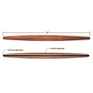 Earlywood French Rolling Pin - Tapered Wooden Rolling Pin for Baking Pizza, Pastry Dough or Pasta - Hard Wood Roller Baking Pin Made in USA, By Earlywood -Jatoba, Maple, Mexican Ebony,Multicolor