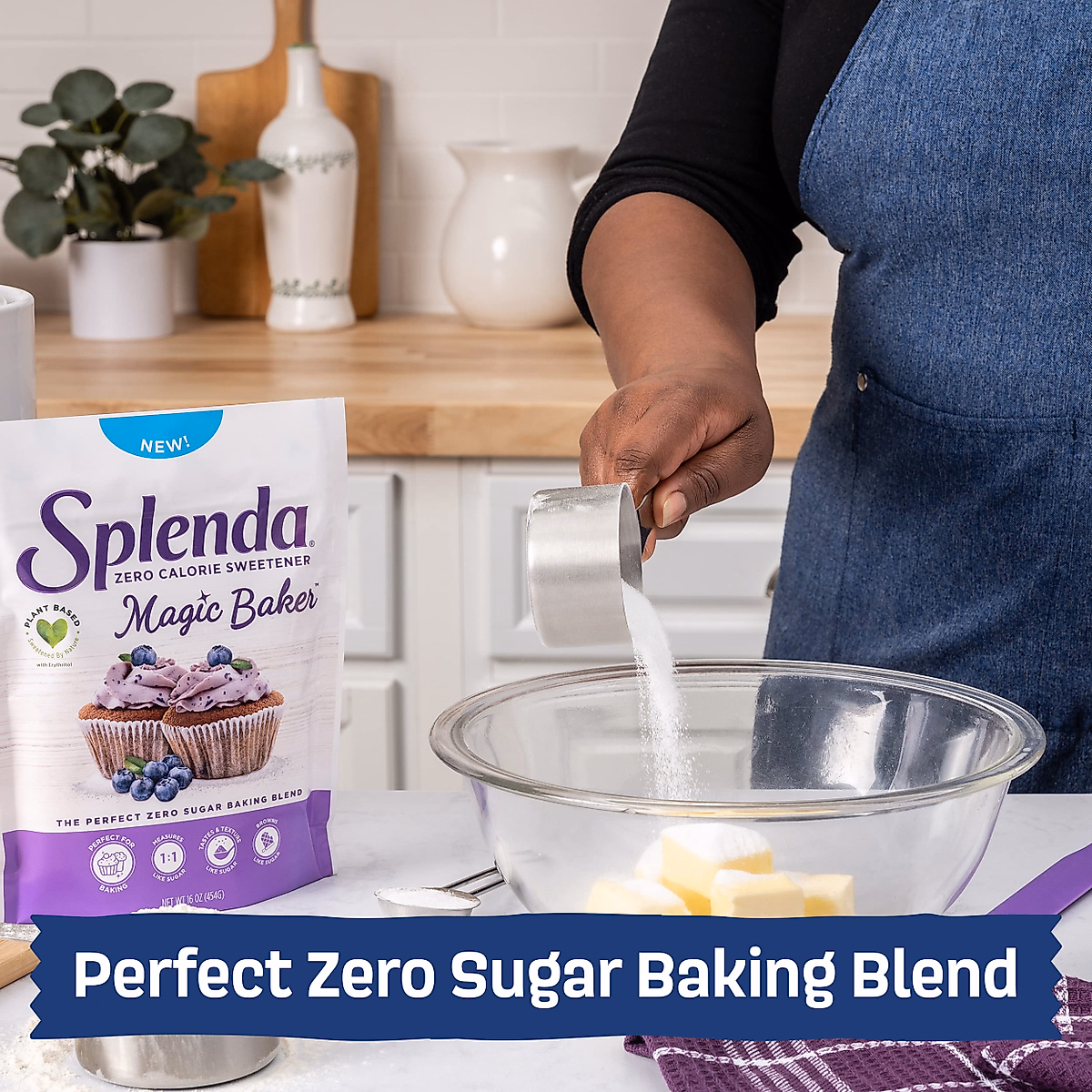 SPLENDA Magic Baker Zero Calorie Plant Based Granulated Baking Blend with Stevia, Erythritol and Allulose – Zero Sugar, Keto Friendly, 1lb (16 oz) Pouch (Pack of 1), White