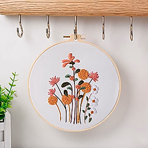 ojindiy 4 Sets Embroidery Kit Starter with Pattern and Instructions, DIY Beginner Starter Cross Stitch Kit Include 1 Embroidery Hoop, Needlework for Adults (Flower-Happy time)