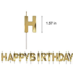 3D Happy Birthday Letters Candles，Gold Alphabets Unique Cake Toppers Birthday Candles for Birthday Party Decorations