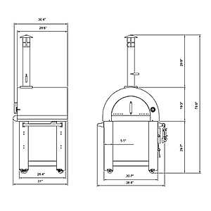 Empava Wood Fired Pizza Oven Painted Red for Outdoor Kitchen in Stainless Steel, 33 Inch