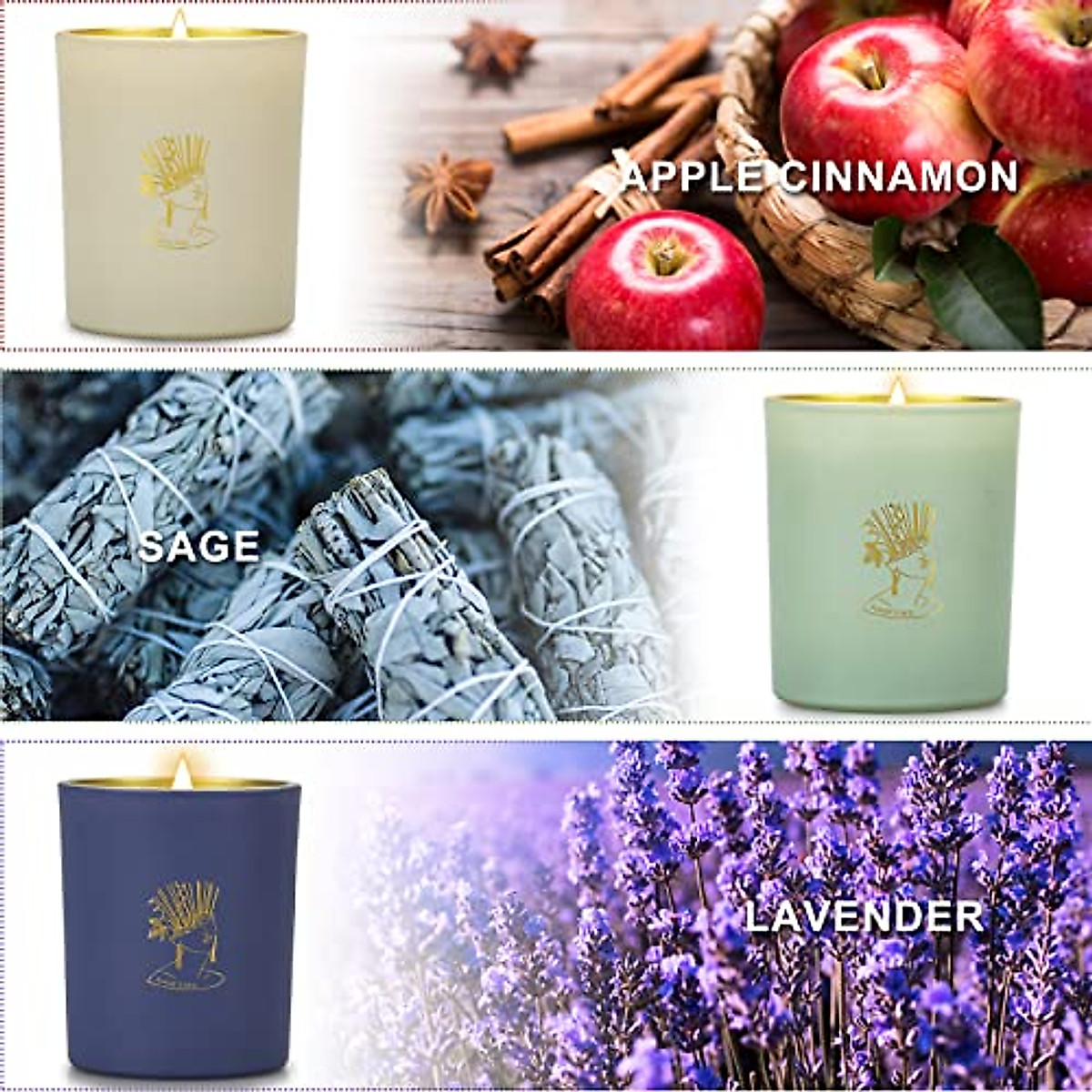 Sage Candles for Cleansing House, Meditation, Protection, and Banishing Negative Energy, 3 Pack 7.8 OZ Candles for Home Scented, 105 Hour Long Lasting Scented Candles,Candles Gifts for Women