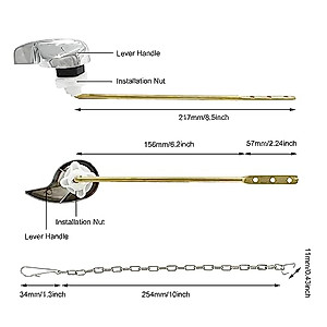 Moicstiy Toilet Handle Replacement Kit Toilet Chrome Finish Tank Flush Lever with Stainless Steel Flapper Chains, with Seal Gasket and Nut, Universal Toilet Trip Replace for Mount Toilet