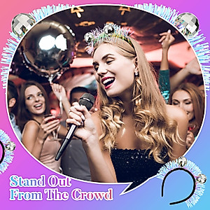 SATINIOR 6 Pcs Disco Ball Headband with Tinsel Disco Party Decorations Disco Ball Hat Disco Ball Decor Ball Boppers Costume Headpiece Disco Accessories for Kids Adults Christmas 1970s Party