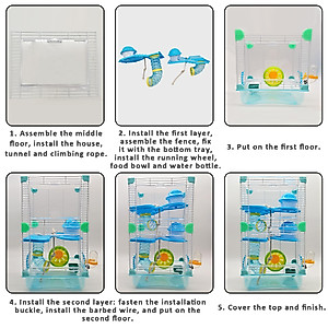 PINVNBY Hamster Cage, 3 Level Mouse Cage and Habitats Hamster Enclosure Hamster Habitat for Mouse Mice Rat Gerbils and Small Animals 10.6 x 7.8 x 10.6inches