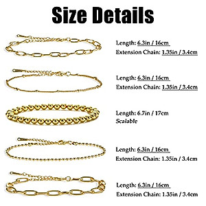 KesaPlan Gold Bracelets Set for Women Adjustable 14K Gold Plated Dainty Beaded Paperclip Link Bracelet Set for Teen Girls