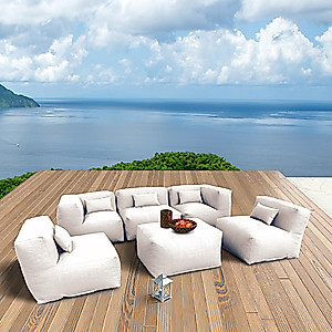 ANNYH CALALUNA 6Pc PATIO Furniture Sectional Conversation Set. Combines 3Middle, 2Corner, 1Ottoman/Coffee OUTDOOR Exp Foam Filled CHAIRS. A UNIQUE Modular Contemporary Sofa Could Gray (Sand Beige)