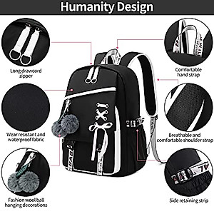 FENGDONG Teenage Girls Bookbag School Backpack Children Casual Daypack Schoolbag for Teens Black White