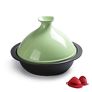 ECBCUEG Home 24Cm Lead Free Cooking Tagine, 1.5L Enameled Cast Iron Tangine with Ceramic Lid for Different Cooking Styles Compatible with All Stoves,Pink (Green)