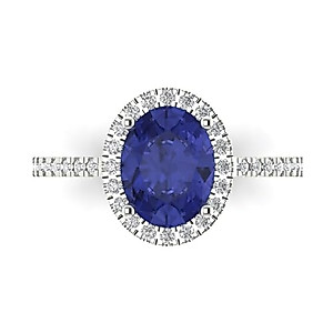 Clara Pucci 2.27 Carat oval Shape faux tanzanite 14k white gold engraving bridal engagement wedding halo ring 6.5