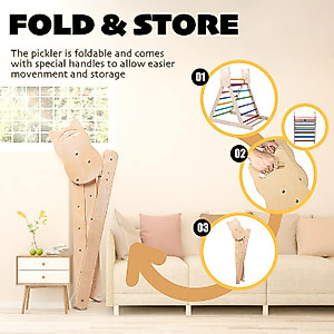 Ascism 5 in 1 Pikler Triangle Set - Montessori Climbing Set, Baby Climbing Toys Indoor Playground, Large Size Adjustable Climbing Slope Wooden Toddler Climbing Set Suitable for Children Aged 0-8