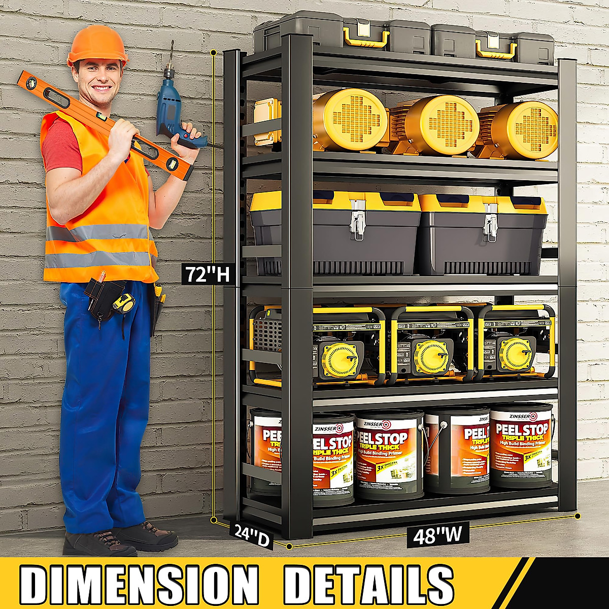 72"H|48"W Garage Shelving Unit and Storage-Easy Assembly Metal Shelves 5-Tier Rack|Heavy-Duty Adjustable Shelf|Steel Rust-Resistant Shelves for Industrial,Warehouse,Basement,Workshop Organization