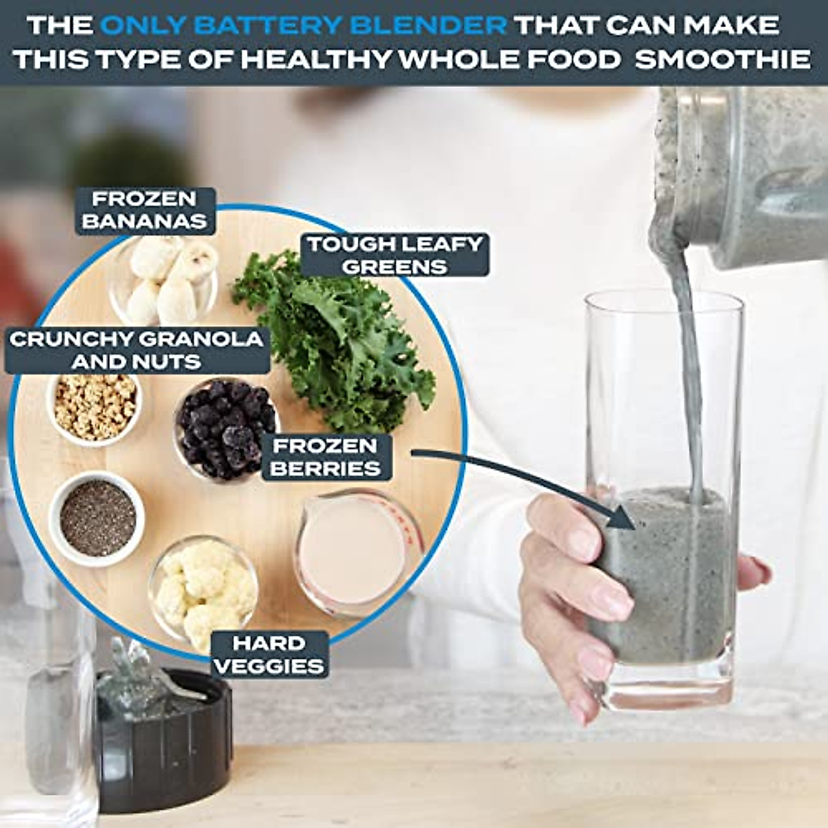 BlenderX CORDLESS PORTABLE Blender 20oz | More power = More, Healthier ingredient options | More blends per charge | Outdoor, Home, On-the-Go | To-Go Cup/Bag | Better Smoothies Shakes Juices Cocktails