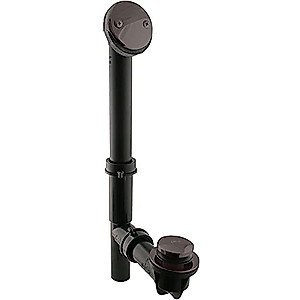 Westbrass Y593144-12-12 14" Black Tubular Bath Waste & Overflow Assembly with Tip-Toe Drain Plug and Two-Hole Faceplate, Oil Rubbed Bronze, 1 Pack