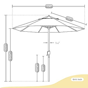 California Umbrella 9' Round Aluminum Market Umbrella, Crank Lift, Auto Tilt, Bronze Pole, Lemon Olefin