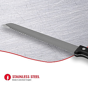 Home Basics 8", Black Stainless Steel Bread Knife with Contoured Bakelite Handle