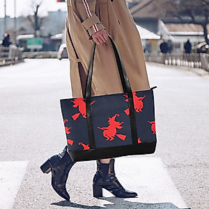 Witch Halloween Laptop Tote Bag for Women Canvas Teacher Tote Bags Work Travel Bag Handbags Purse with Fashion Zipper