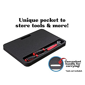 Polar Whale 2 Portable Knee Cushions with Tool Pocket for Home Garden Work Automotive Workshop and More Durable Thick Comfortable High Density Waterproof Black Foam 15 x 10 Inches Kneeling Pad