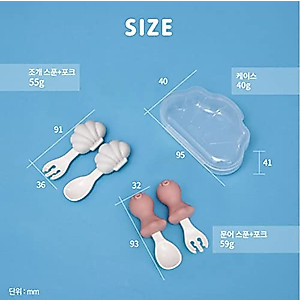 Edison Friends Self-Feeding Silicon Spoon and Fork Set with Case, 100% Platinum Silicon, Octopus Shape (Mint), Made in Korea