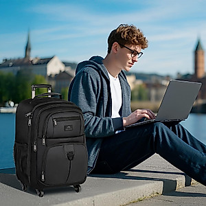 MATEIN Rolling Backpack with 4 Wheels, 17 inch Travel Laptop Backpack for Women Men, Large Wheeled Backpacks Water Resistant Business Carry on Bag Airline Approved, School Luggage Suitcase Bag, Black