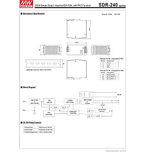 MW Mean Well SDR-240-48 48V 5A 240W Single Output Industrial DIN Rail with PFC Function Power Supply