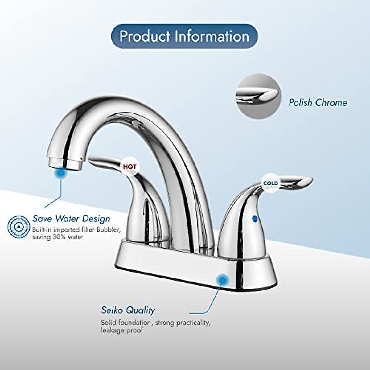 Cinwiny Polished Chrome 4 Inch Centerset Bathroom Sink Faucet Deck Mount Two Handles Vanity Faucet Mixer Tap with Pop up Drain Assembly