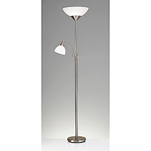 Adesso 7202-22 Piedmont 300W Combo Torchiere, 71 in, 2 x 150 W Incandescent/equiv. LED & 60W Incandescent Reading Light, Brushed Steel, 1 Floor Lamp