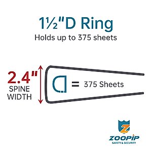 ZOOPIP Fireproof 3 Ring Binder with Zipper, 1.5 Inch D Rings Hold up 375 Sheets of 8.5" x 11" (A4), Compatible with Clear Page Protectors, Built-in Net and Pen Holder(Pink, 1 Pcs)