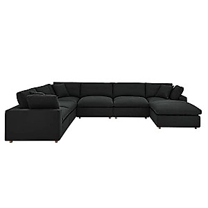 Modway Commix Modular Sofa, U Shaped Reclining Sectional, Black Fabric