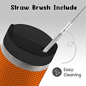 Basketball Gifts, 14 oz Basketball Tumbler with Handle and Straw for Kids, Basketball Lover Gifts for Boys Girls, Stainless Steel Insulated Basketball Mug Gifts for Christmas Birthday