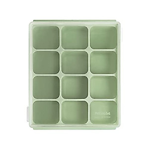 PETINUBE Silicone Freezer Tray, Baby Food Storage Cubes with Clip-On Lid, Freeze Baby Food, Soups, Purees, Ice, Easy and Safe Design, Made in Korea (12, Celadon Green)