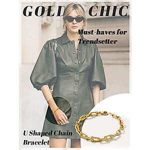 KeyStyle Gold Paperclip Chain Bracelet for Women, 18k Gold U Shaped Link Bracelets for Wife Fiancee, 21cm