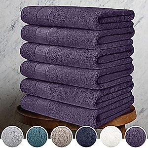 Adobella 6 Premium Turkish Bath Collection Hand Towels, 100% Combed Turkish Cotton, 600 GSM, Super Plush, Ultra Absorbent, Supreme Comfort, Includes 6 Towels, 16 x 28 inch, Purple (Set of 6)