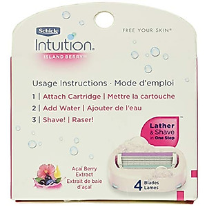 Schick Intuition Island Berry Womens Razor Refills with Acai Berry Extract, Pack of 3