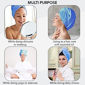 Microfiber Hair Towel Wrap (Pack of 2)–Super Absorbent, Anti Frizz Fast Drying Hair Turban for Curly Long Thick Hair –Women’s Quick Dry Bath & Head Cap with Button –10”x26”- Hair Plopping Towel Gray