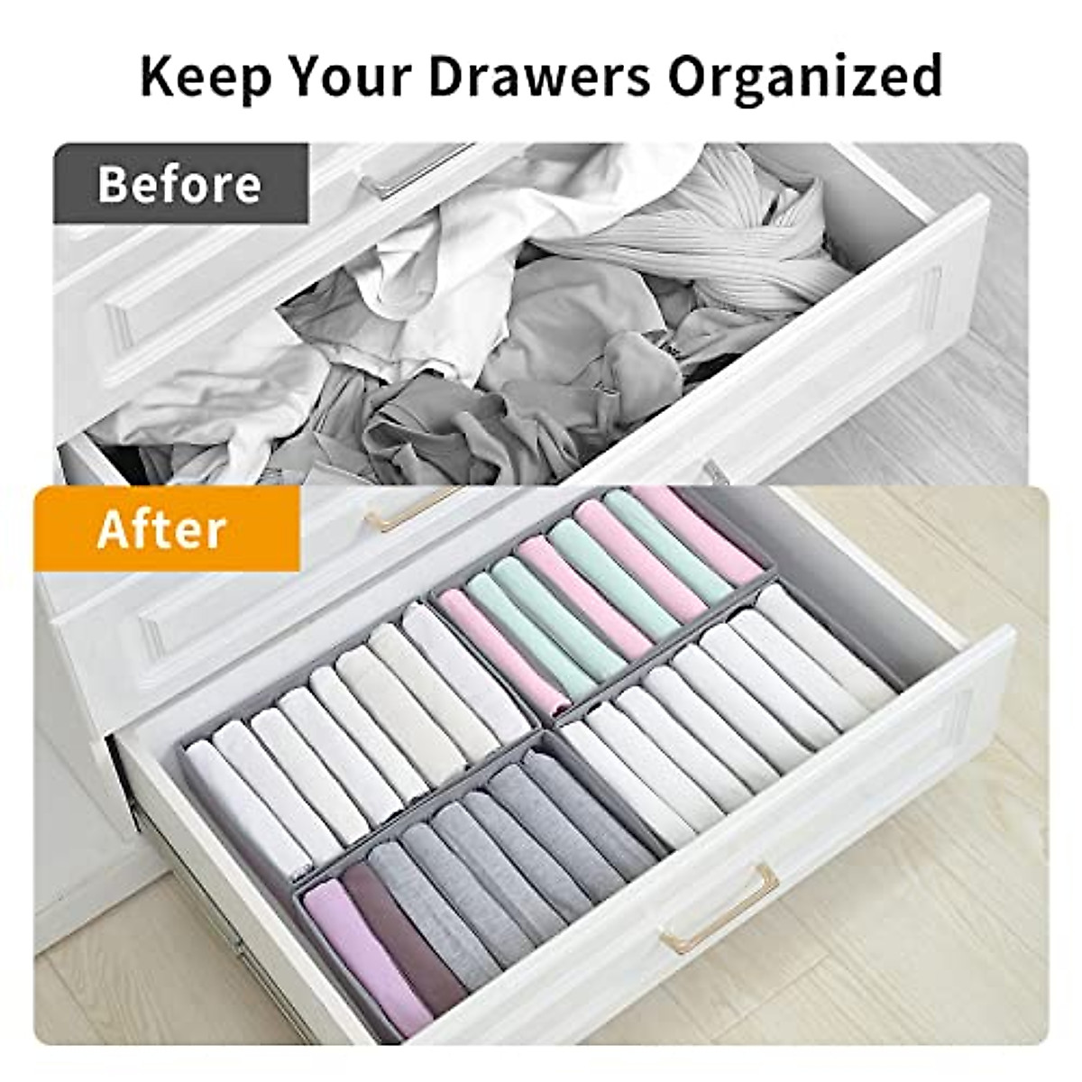 Qozary 4 Pack Drawer Organizers for Clothing, 8 Grids Foldable Closet Organizers and Storage Bins for Bedroom, Dresser Organizer Boxes for Thin T-shirts, Tank Tops, Camisoles, Tights, Leggings