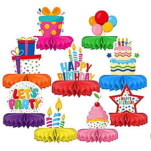Happy Birthday Decorations Set - Colorful Birthday Themed Honeycomb Centerpiece, Table Decoration for Kids' Birthday Party Supplies