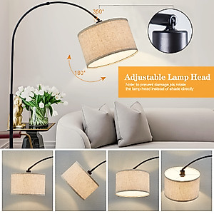 3 Lights Arc Floor Lamps for Living Room, Modern Tall Standing Lamp With Beige Shades & Heavy Base, Mid Century Tree Floor Lamp Multi-Arm Trilage Arched Floor Lamp for Bedroom Lounge Home Office