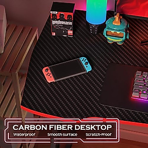 PayLessHere 39 Inch Modern Z-Shaped Computer Desk for Home Office with Headphone Hook - Sturdy Workstation Table with Spacious Desktop,Red